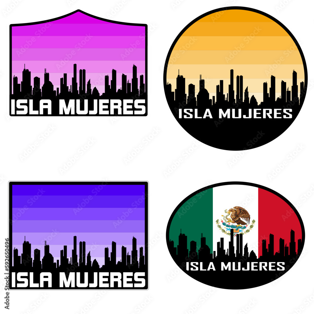 Isla Mujeres Skyline Silhouette Mexico Flag Travel Souvenir Sticker ...