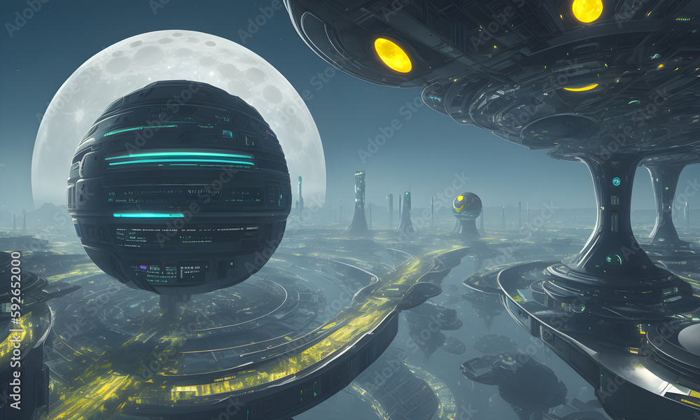 A high tech solarpunk utopia city / metropolis at an alien planet in ...