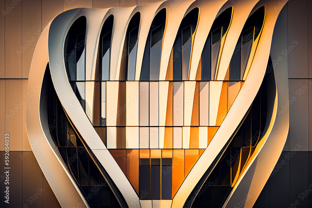 Generative AI illustration of wavy contemporary building with arched ...