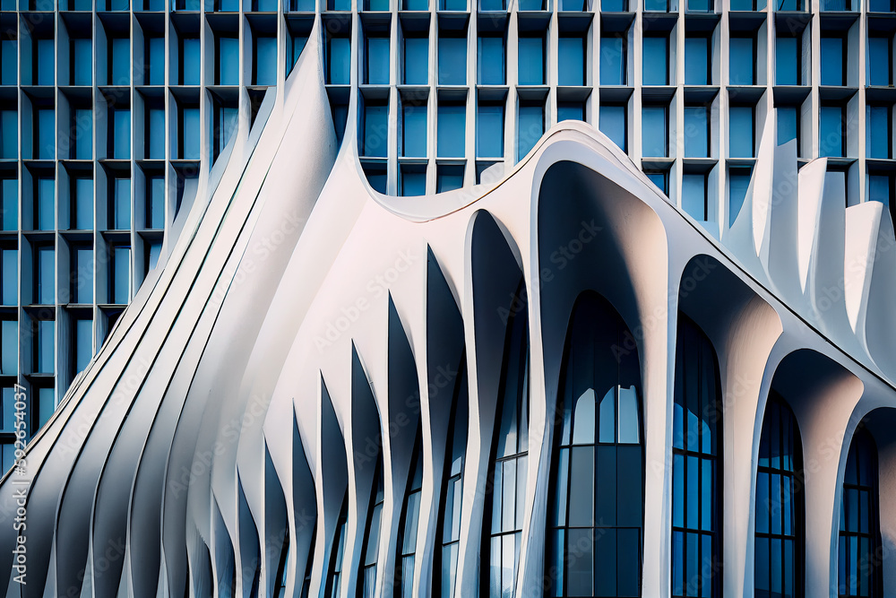 Generative AI illustration of wavy contemporary building with arched ...