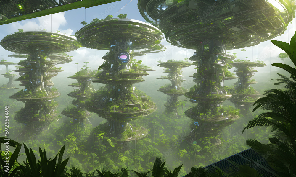 A high tech solarpunk utopia city / metropolis in the amazon in the ...