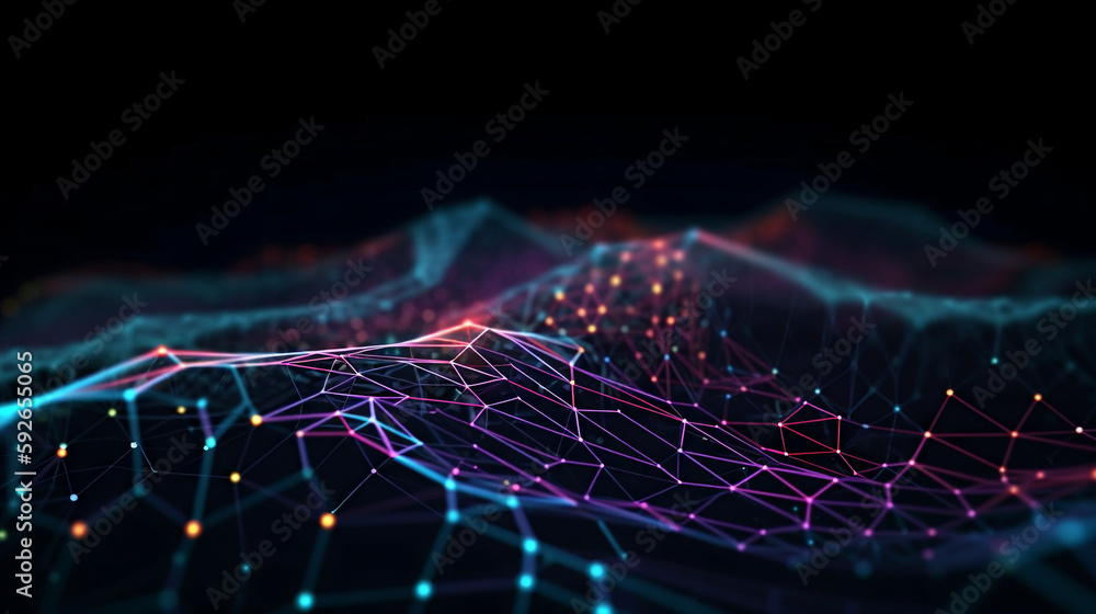 Cyber Big Data Flow Blockchain Data Fields Network Line Connect Stream Concept Of Ai