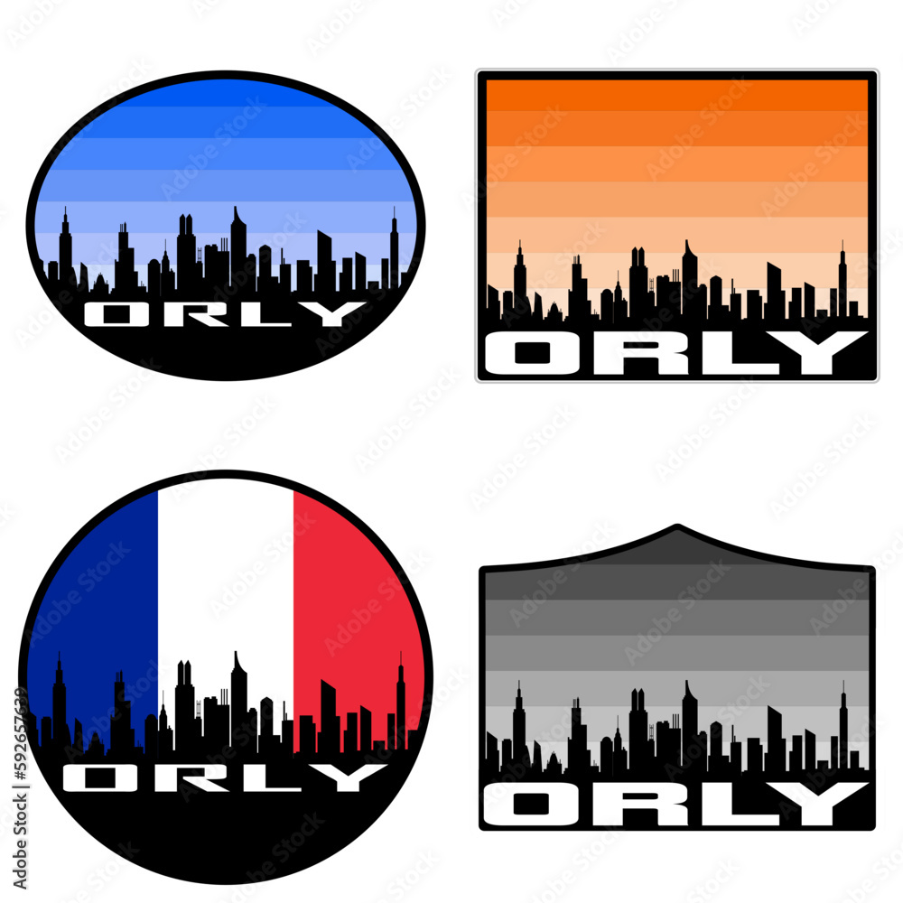Orly Skyline Silhouette France Flag Travel Souvenir Sticker Sunset ...