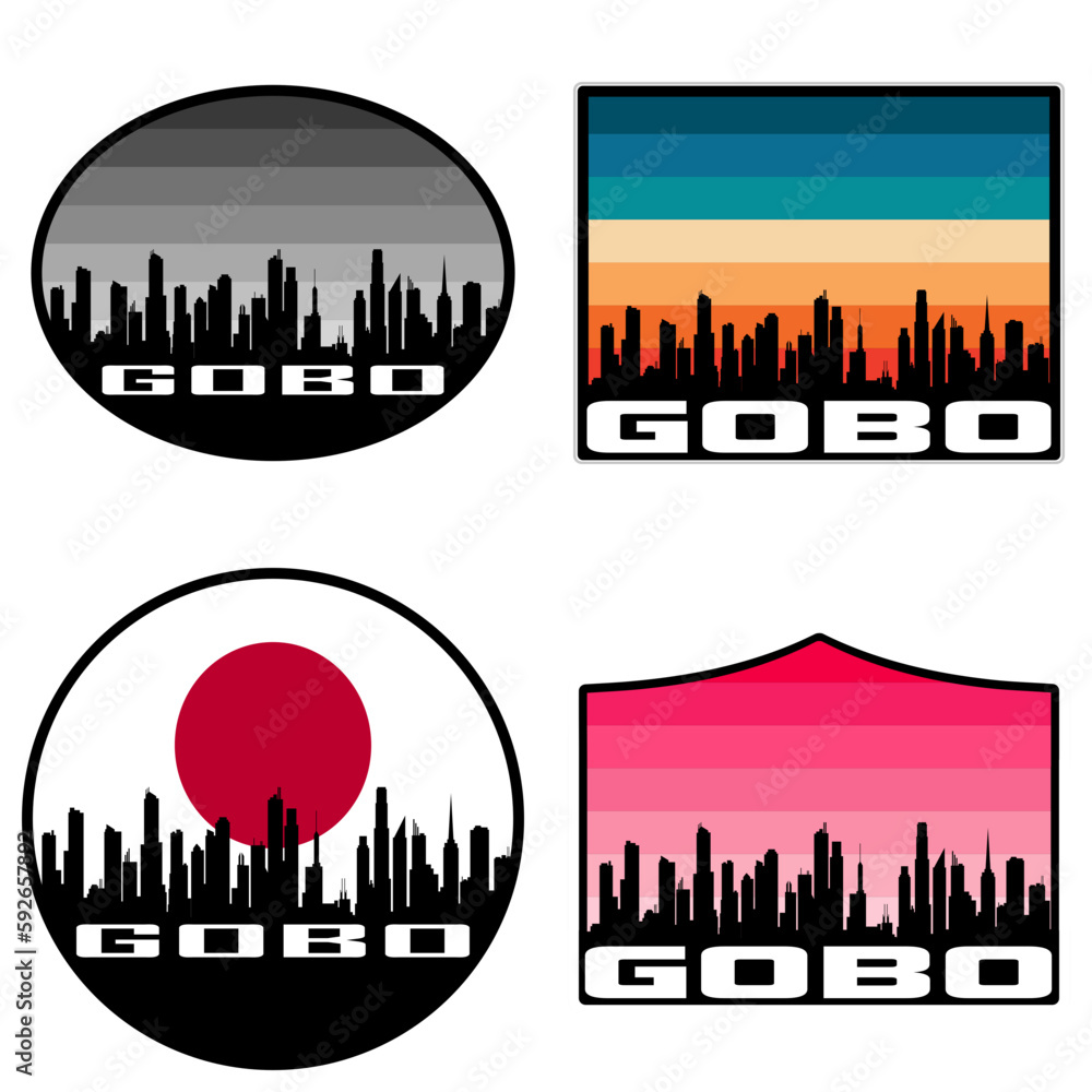 Vetor de Gobo Skyline Silhouette Japan Flag Travel Souvenir Sticker ...