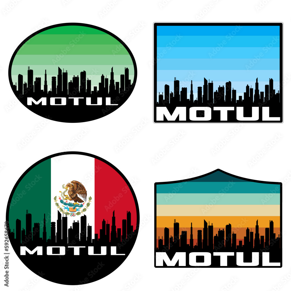 Motul Skyline Silhouette Mexico Flag Travel Souvenir Sticker Sunset ...