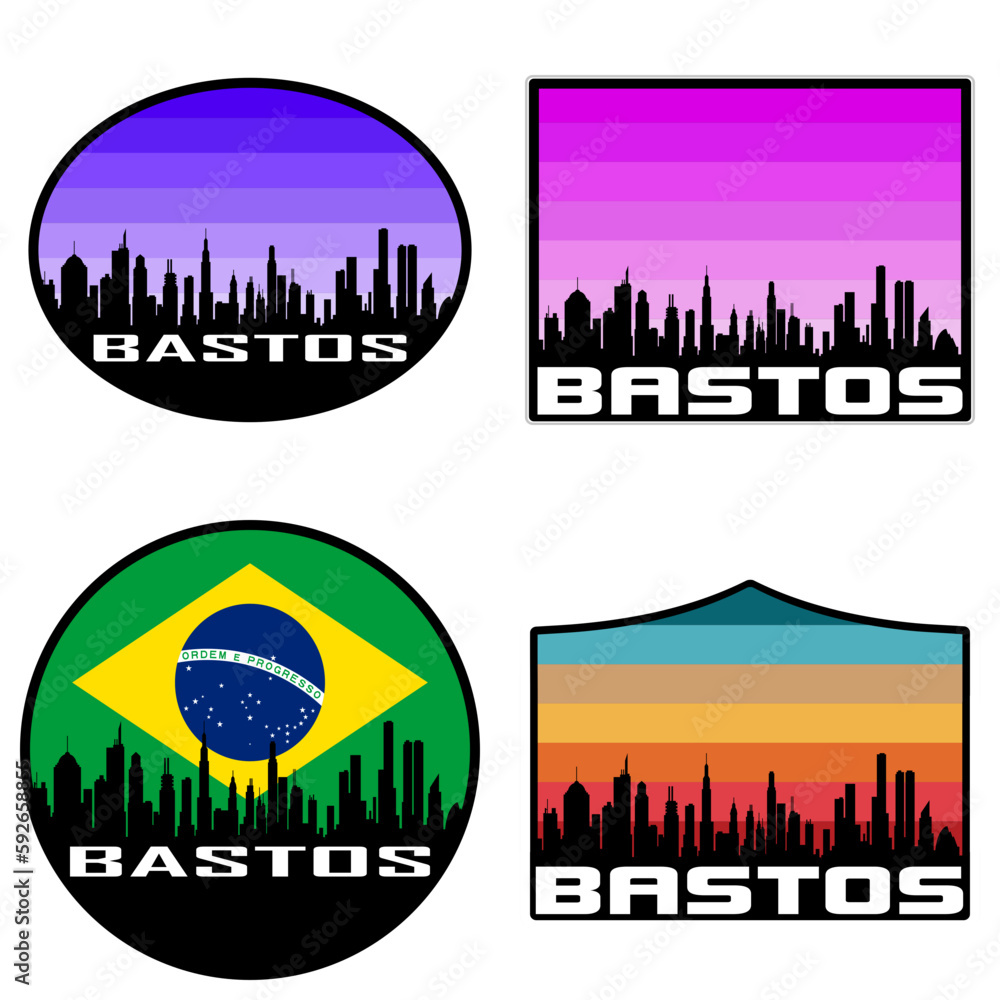 Bastos Skyline Silhouette Brazil Flag Travel Souvenir Sticker Sunset ...