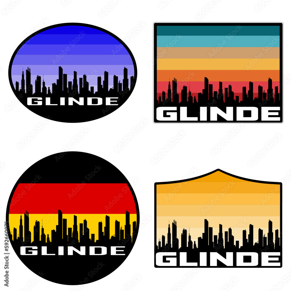 Glinde Skyline Silhouette Germany Flag Travel Souvenir Sticker Sunset ...