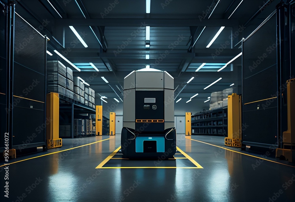 Modern Automated Logistics Center's interior. AGV and autonomous ...