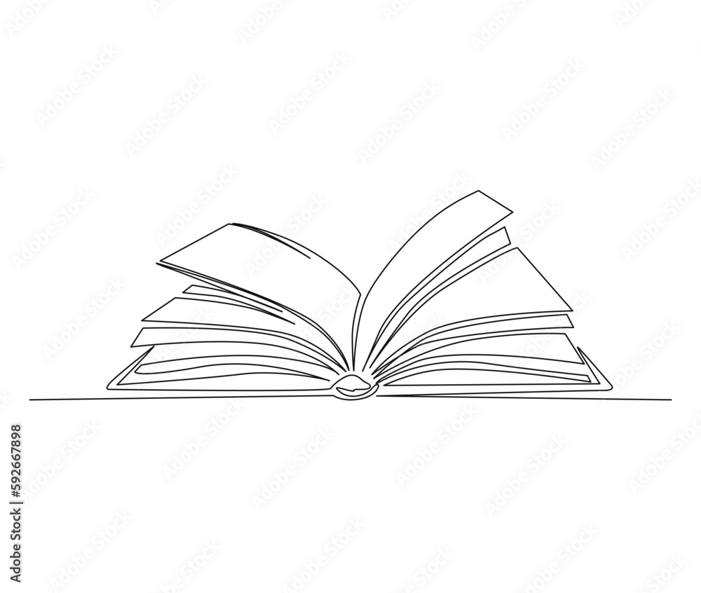 Continuous line art drawing of book. Opened book single line art ...
