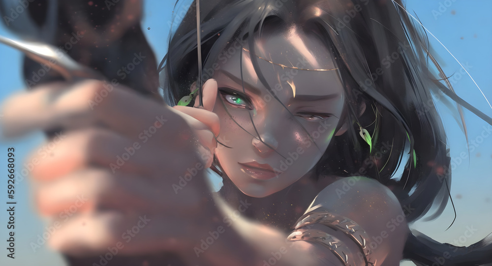 beautiful girl with arrow, digital art, portrait of a girl with arrow ...