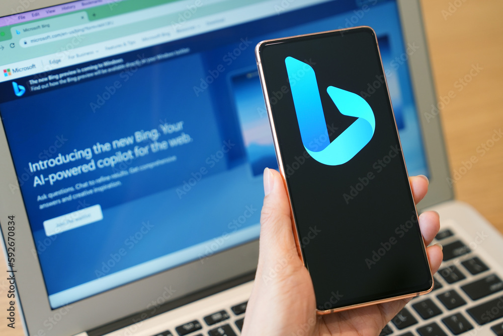 PENANG, MALAYSIA - 13 APR 2023: Microsoft Bing logo on screen ...