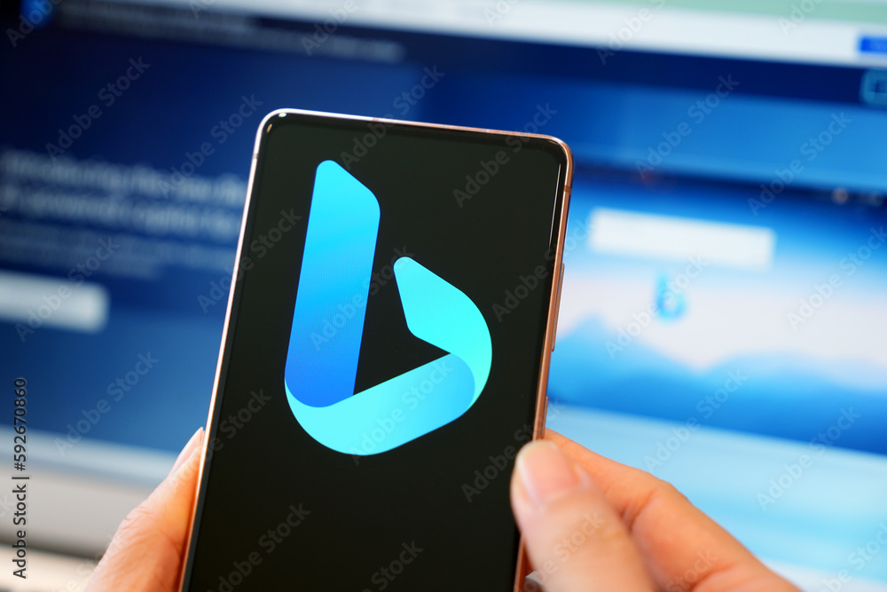 PENANG, MALAYSIA - 13 APR 2023: Microsoft Bing logo on screen ...