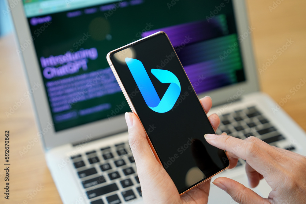 PENANG, MALAYSIA - 13 APR 2023: Microsoft Bing logo on screen ...