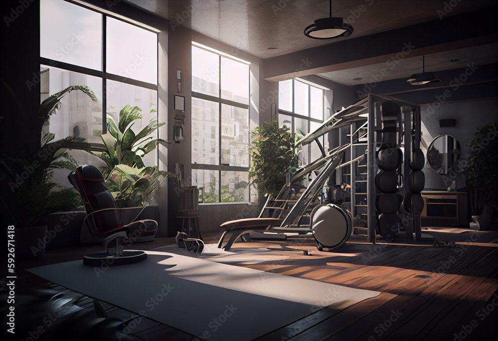 Body Building Center Inside a Penthouse Recreation Area (planning) - 3D ...