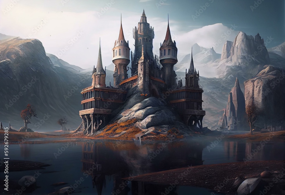 Concept art featuring fantasy castle in the middle ages. Medieval ...