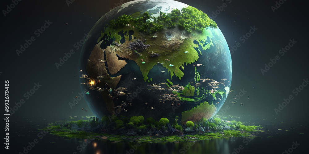 Earth day, green planet earth, eco planet. Selective focus with excessive noise,compression ...