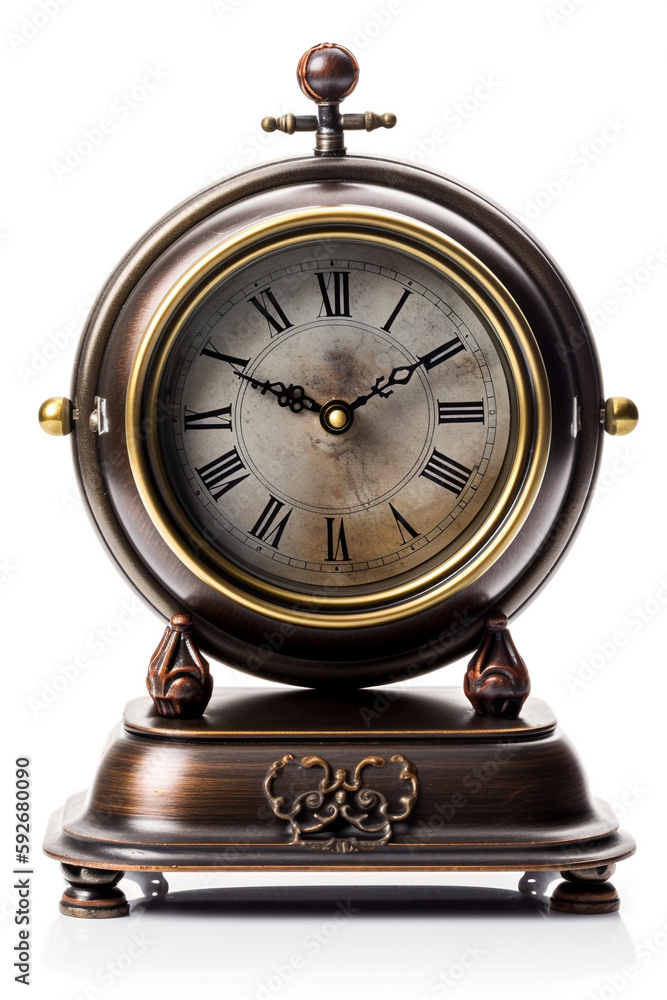 3D illustration of classic vintage table clock isolated on white ...
