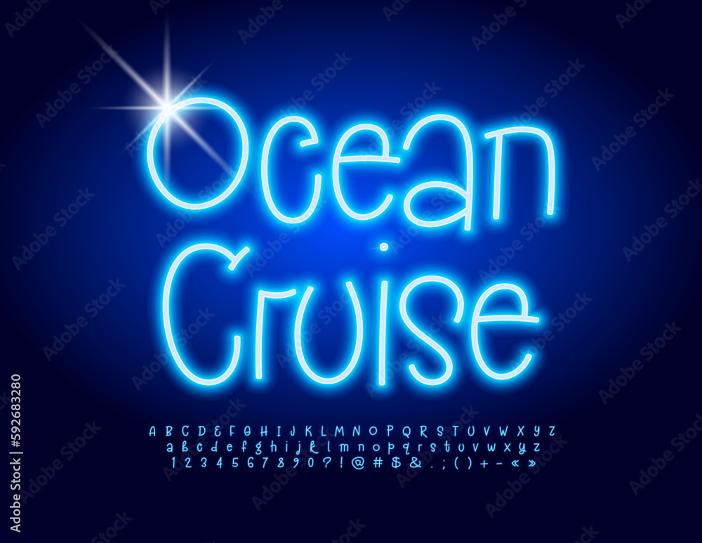 Vector neon sign Ocean Cruise. Blue glowing Font. Funny handwritten ...