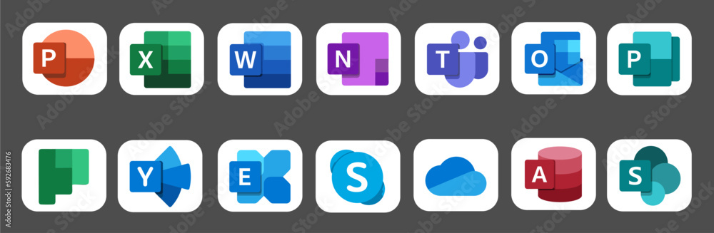 Microsoft office 365 icon set isolated on transparent background ...