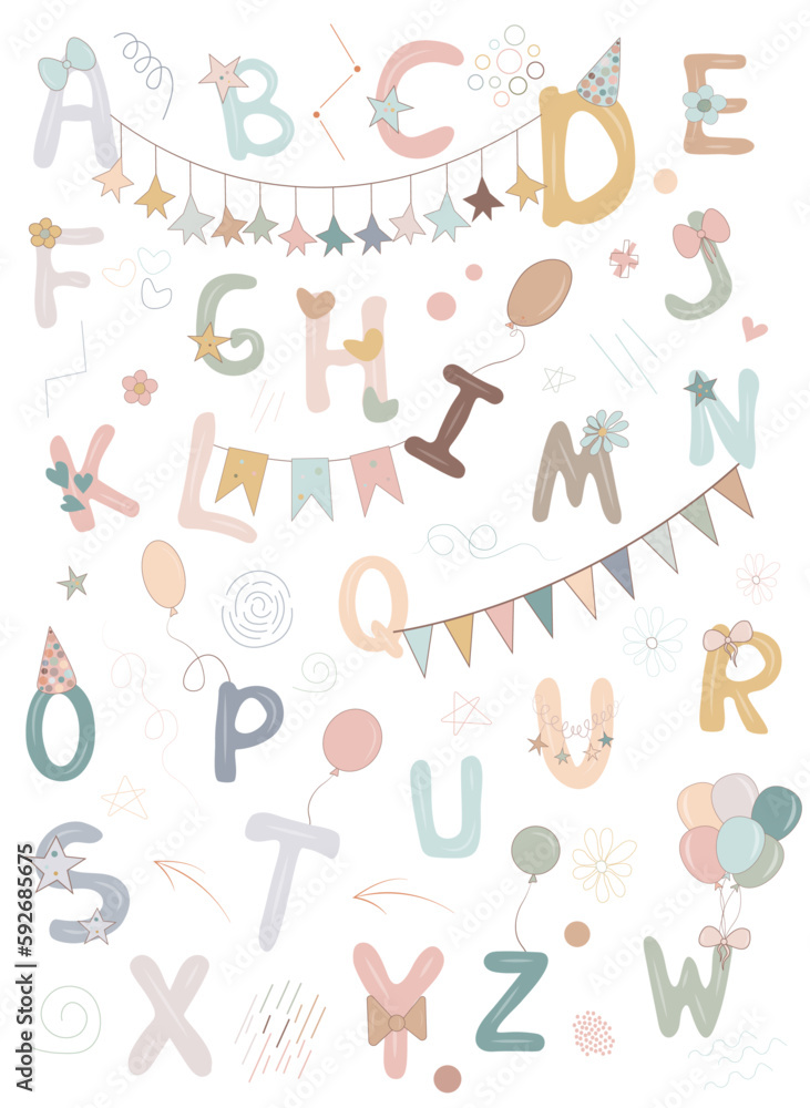 Hand drawn Children Alphabet with cute letters clip art and party decor ...