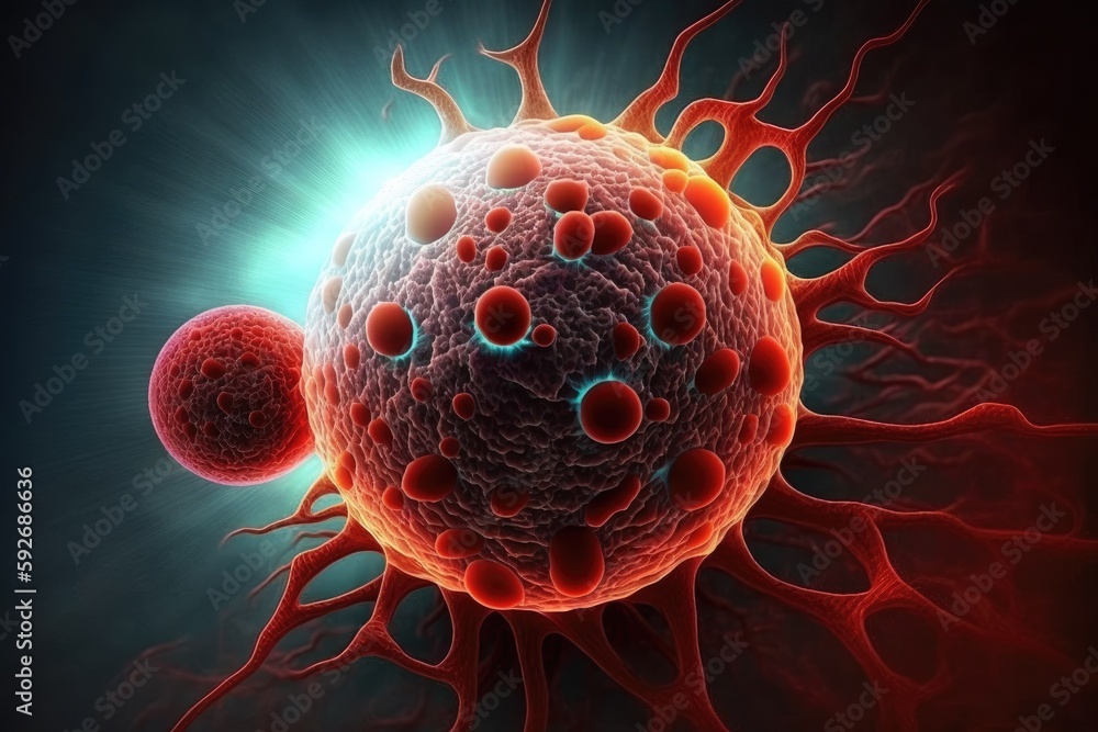 Attack of cancer cells on healthy cells in the human body, cells in ...