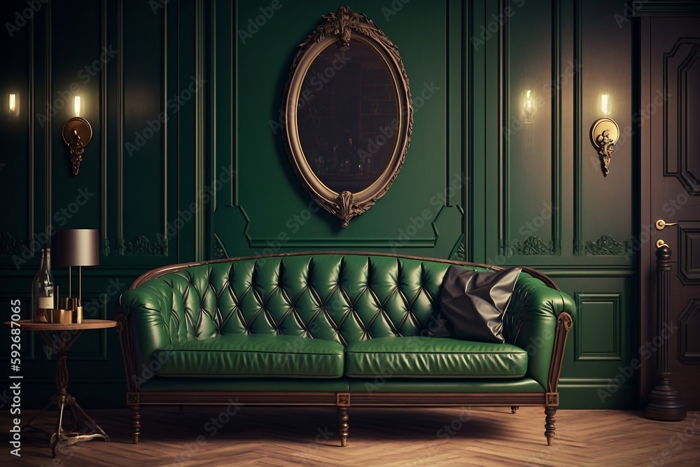 Vintage Lounge with Dark Wood Paneling, a Mirror, and a Classic 1940s ...