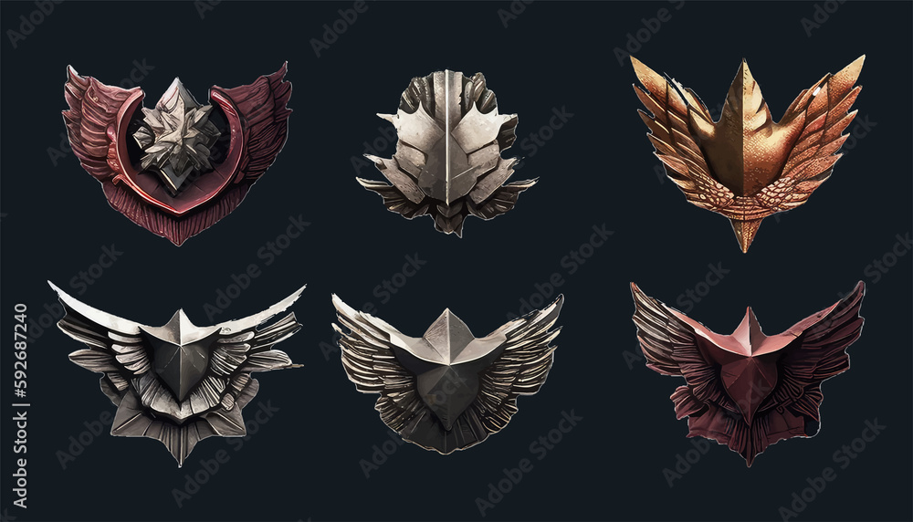 Military game ranking badge set with star insignia. Award medals ...