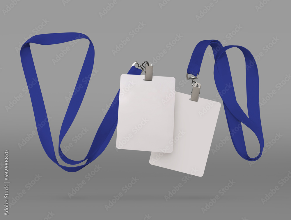 Plastic badge. ID card with blue ribbon. Template designed for ...