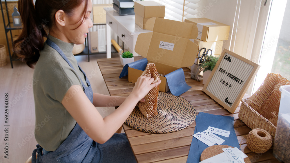 Eco vendor go green packaging parcel carton box in net zero waste store ...