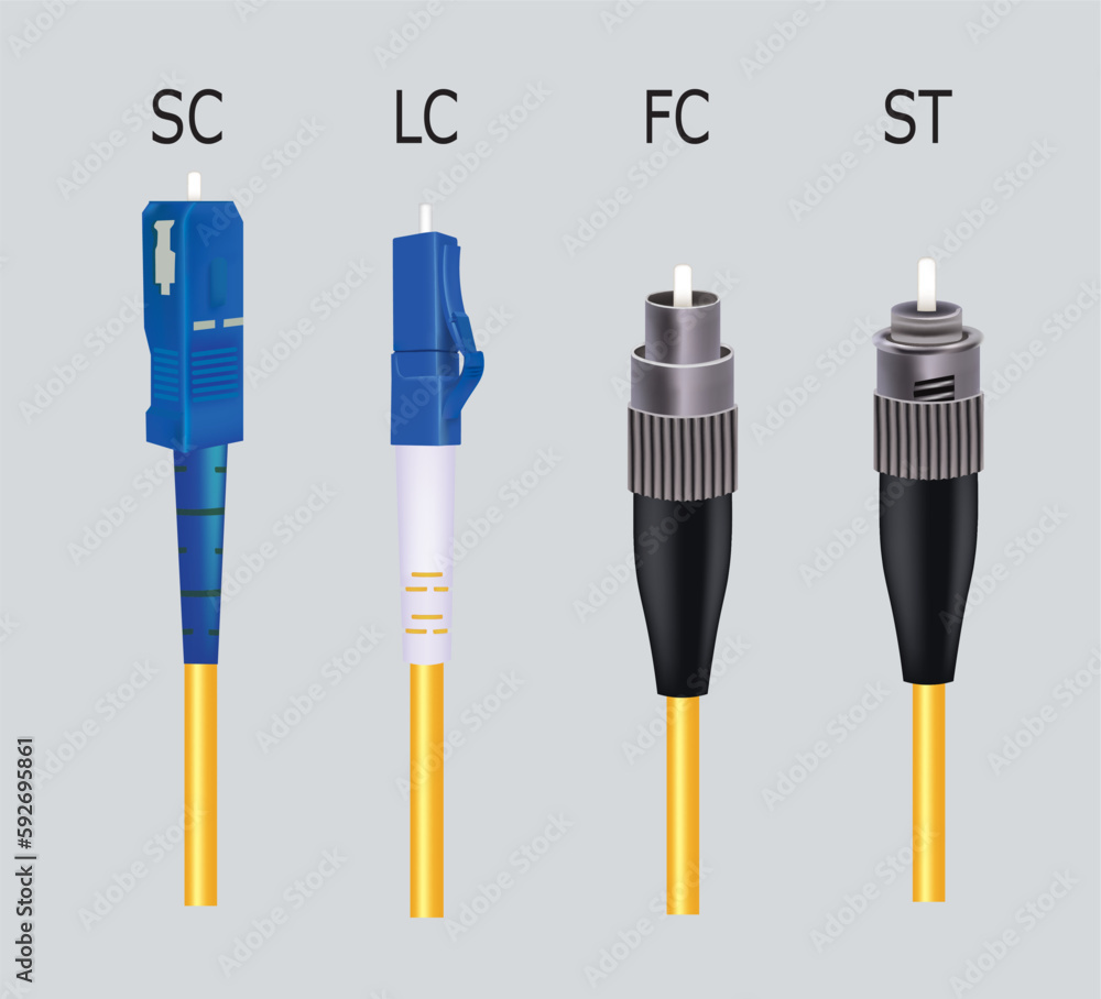 Fiber optic cable with SC, LC, FC and ST connector. vector Stock Vector ...
