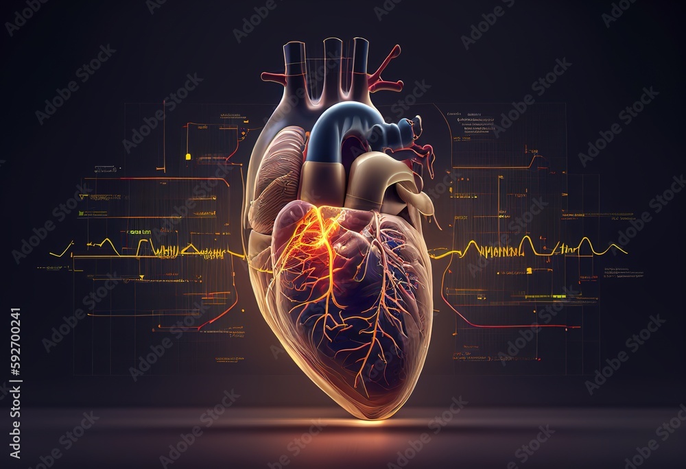 Anatomy of human heart of ecg medical background illustration. AI ...