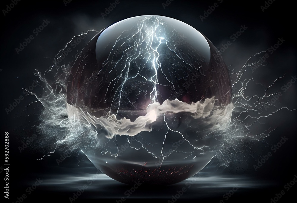 thunderbolt impact, sphere of thunderstorm discharge isolated on ...