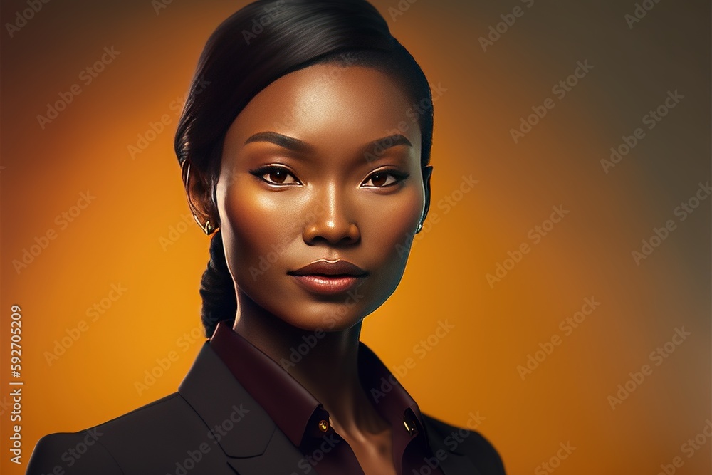 Beautiful black asian woman in business attire on a warm colored ...