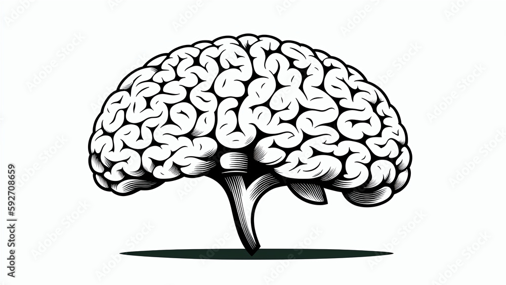 illustration of a human brain on white background, generative AI Stock ...