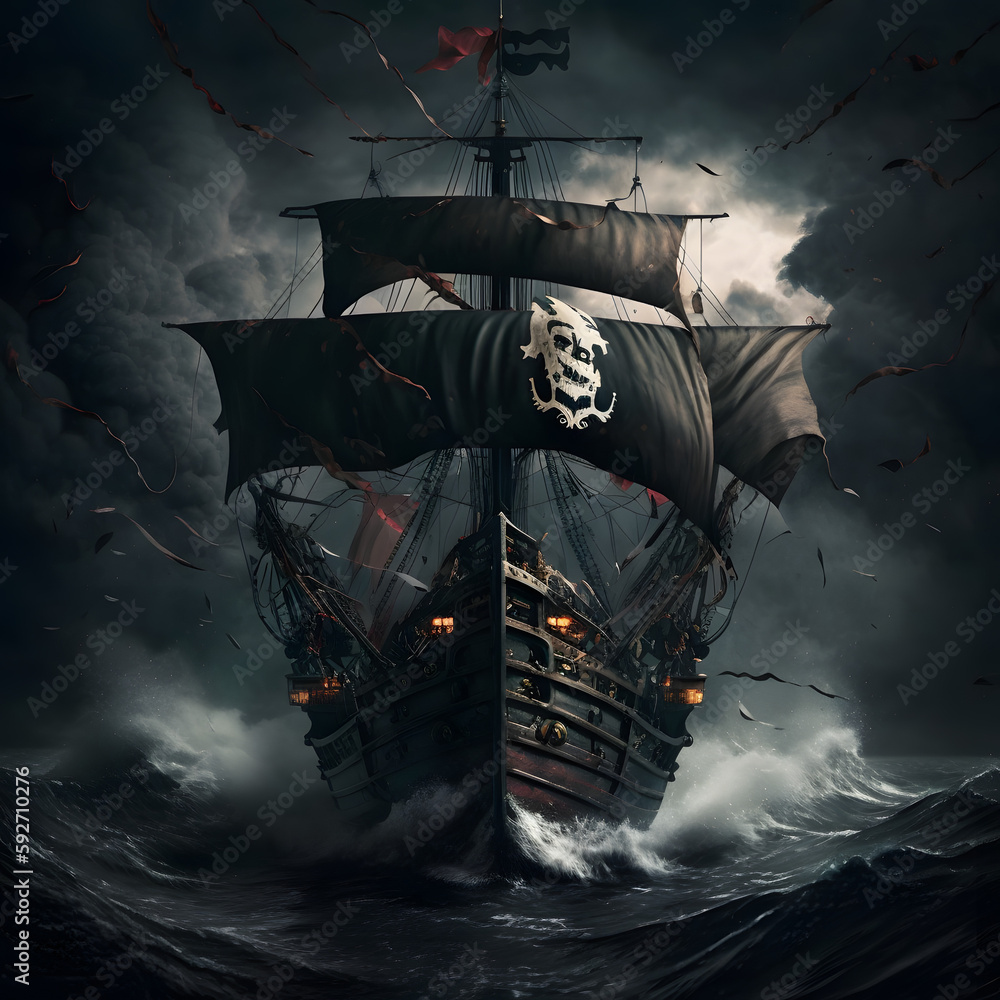 Dark Pirate ship in storm. Generative AI Stock Illustration | Adobe Stock