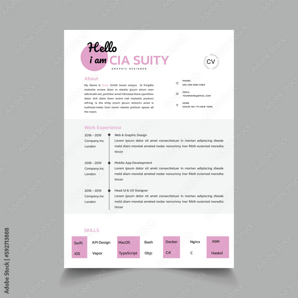 Professional Resume cv Layout template Stock Vector | Adobe Stock