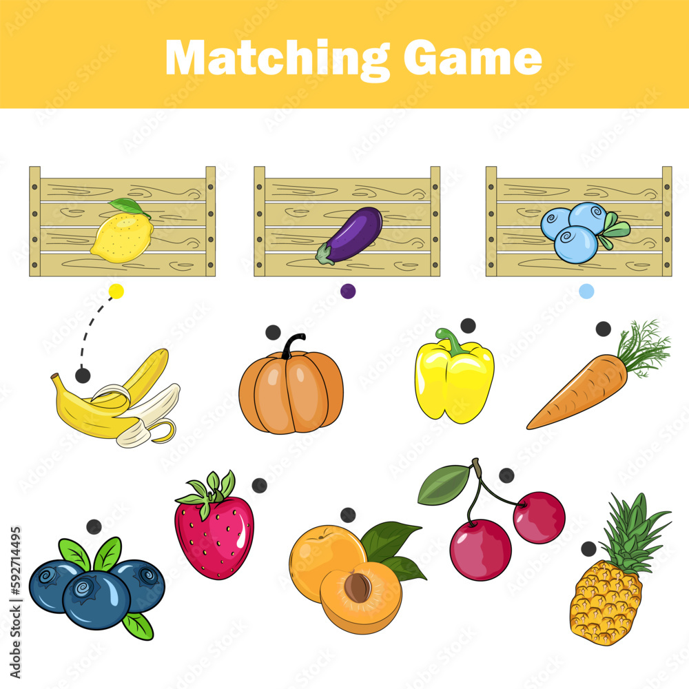Educational children game. Matching game worksheet for kids. Sorting ...