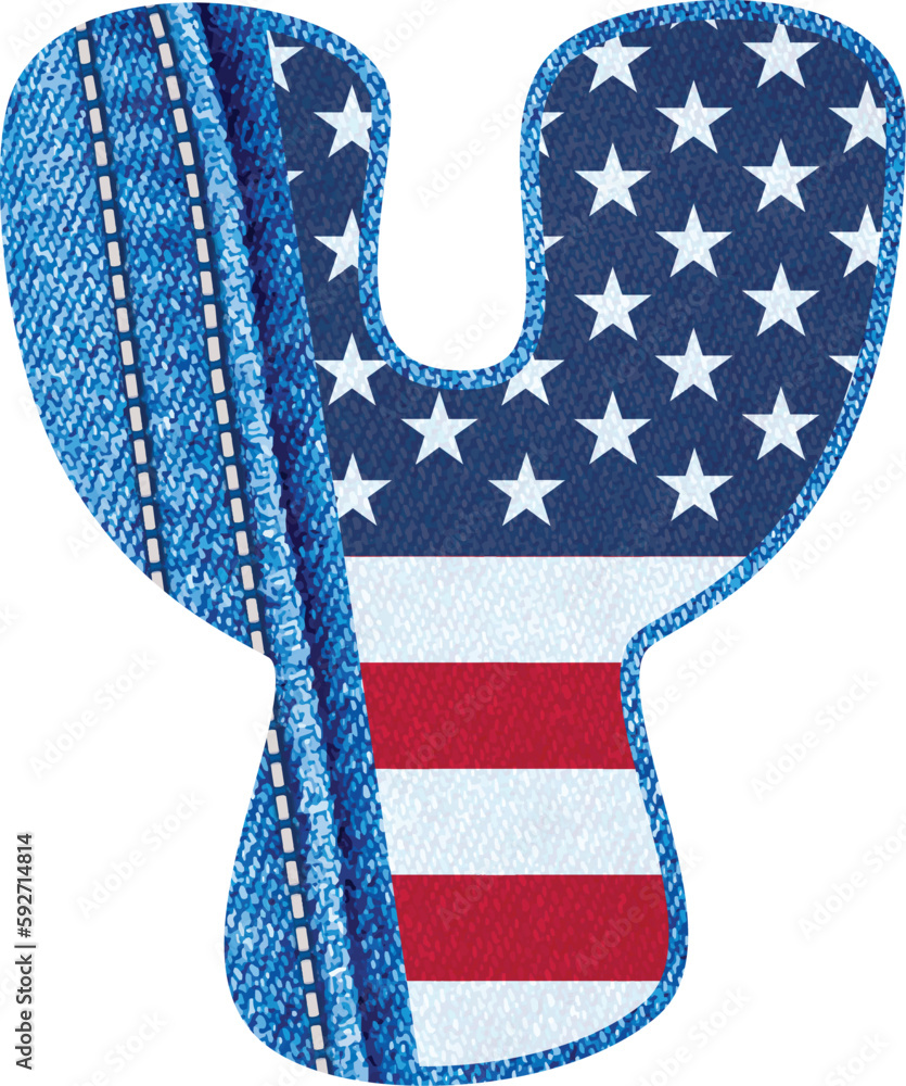 The Vector letter Y with the texture of blue jean fabric and US flag ...