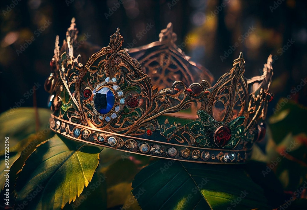 Majestic royal crown made of precious metal and stones of the Middle ...