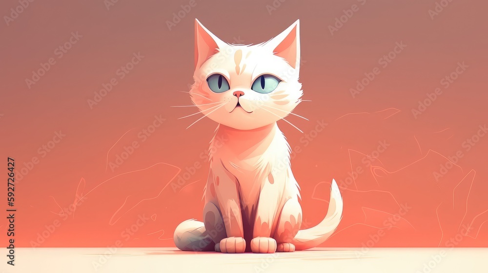 Cartoon cat in sitting pose on a light background. Cute kitty ...