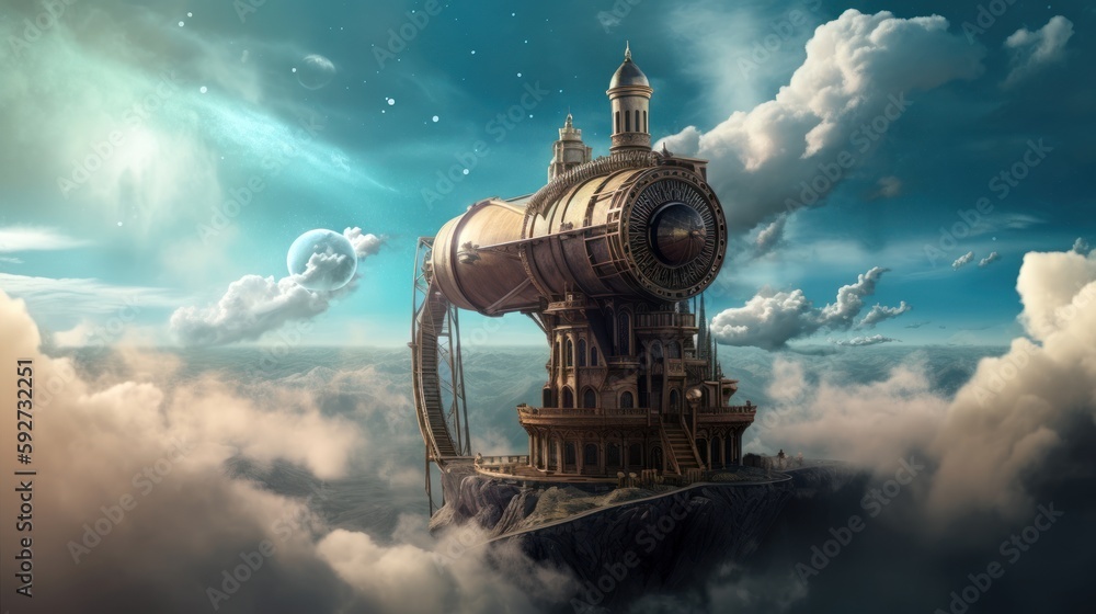 Fantasy concept digital art. A celestial observatory floating high ...