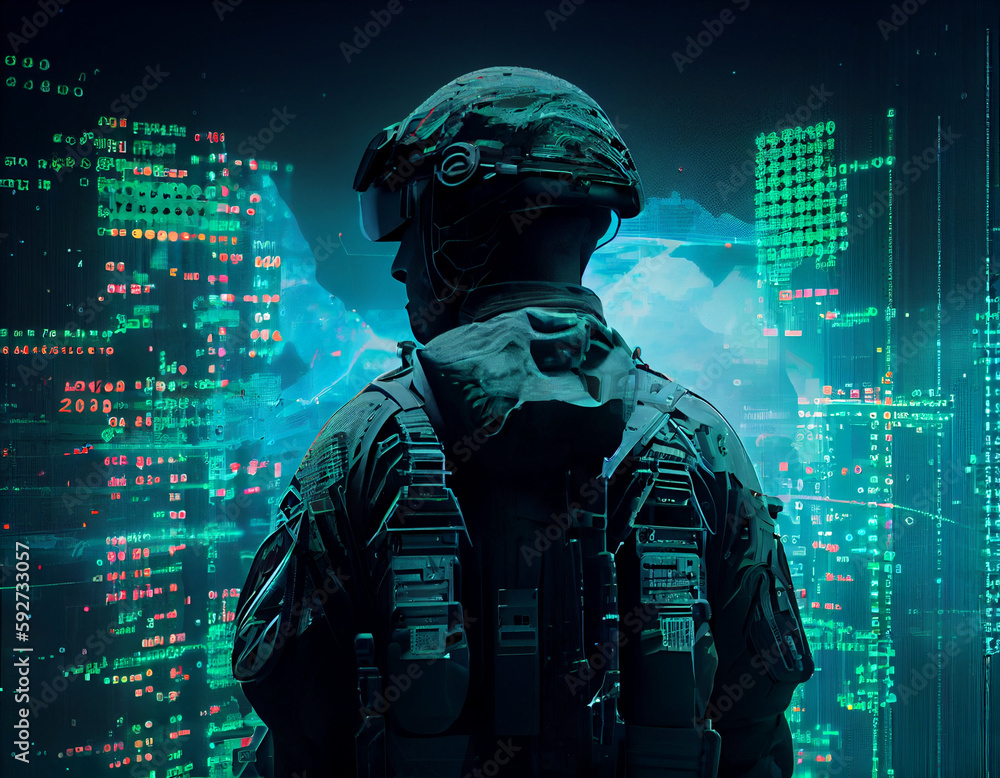 Cyberattack Soldier AI generated Stock Illustration | Adobe Stock