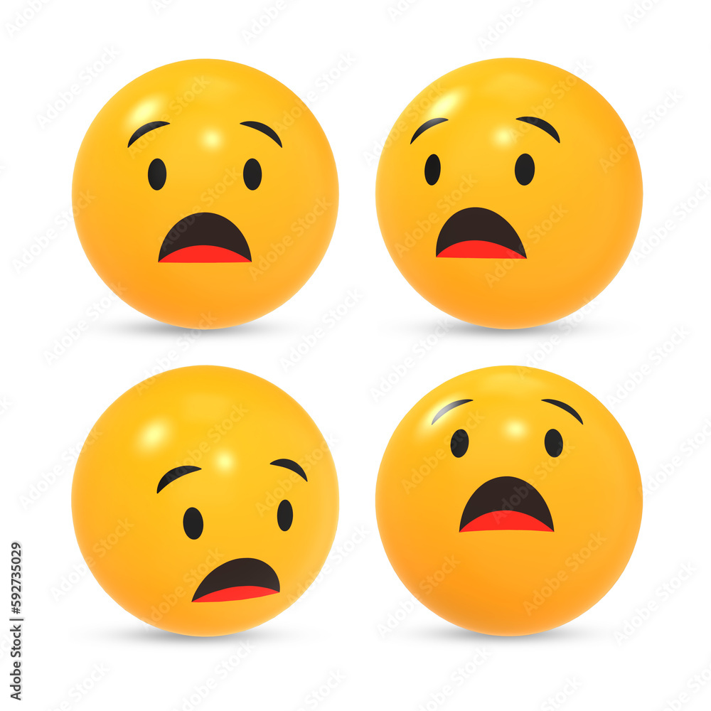 3D rendered worried anxiety disappointment unhappiness face emoji ...