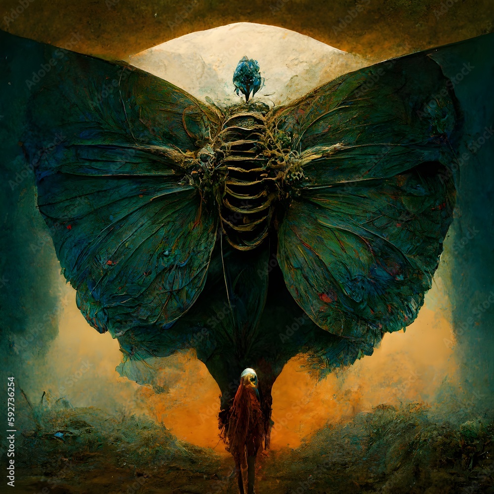 fusion butterfly with mysterious alien female huge spread wings builtin ...