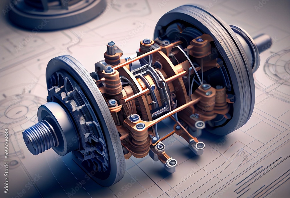 3D Illustration. Von Mises stress isometric view of car suspension hub ...