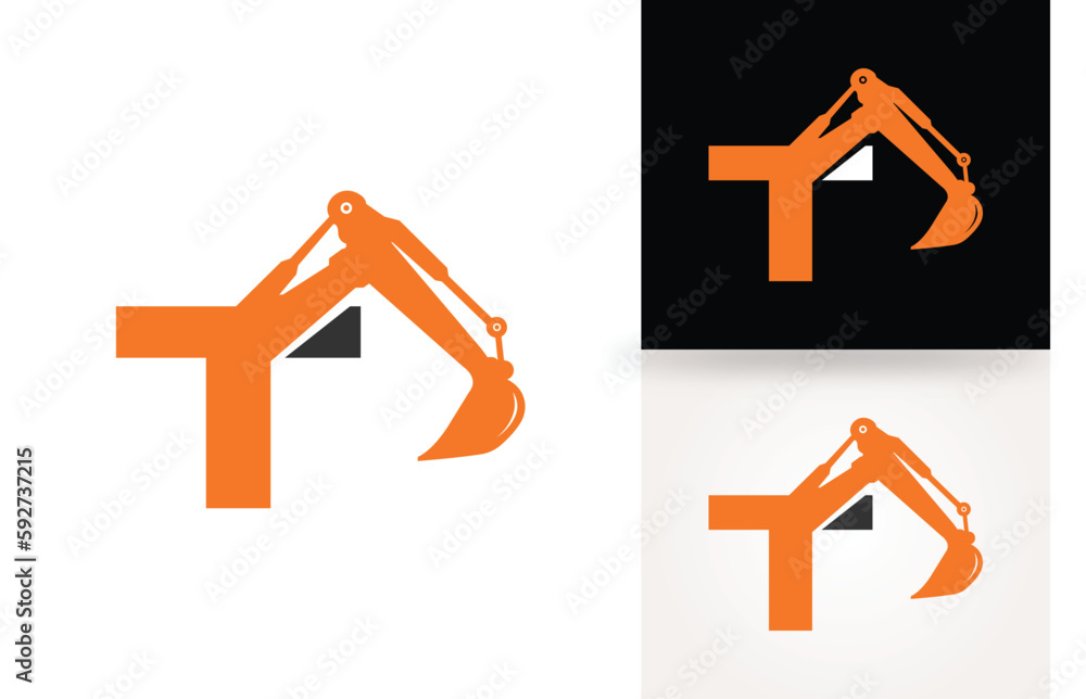 Excavator logo with T letter for Construction heavy Equipment company ...