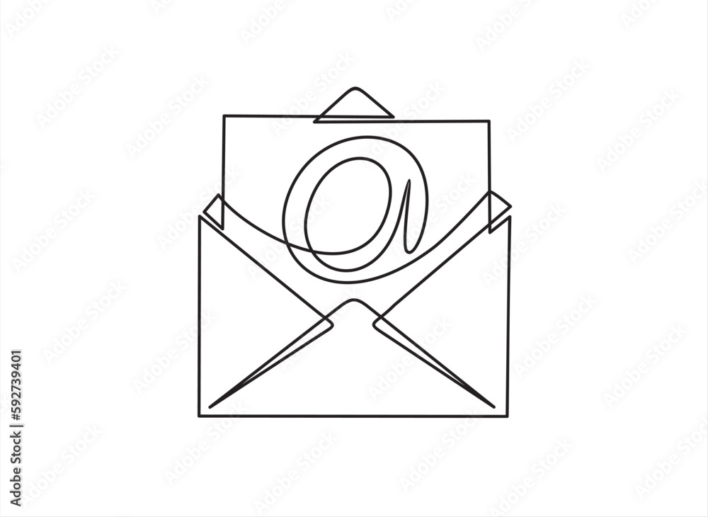Vetor de continuous one line drawing of Email message post letter send ...