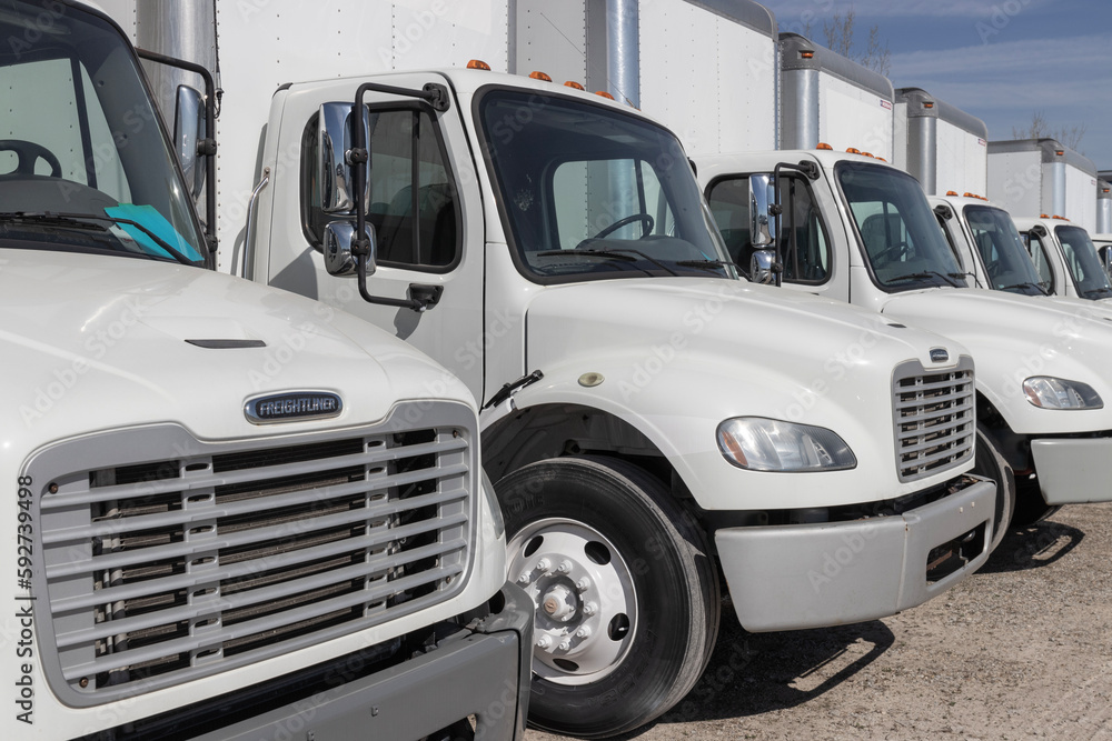 Freightliner Semi Tractor Trailer Big Rig Trucks Lined up for sale ...