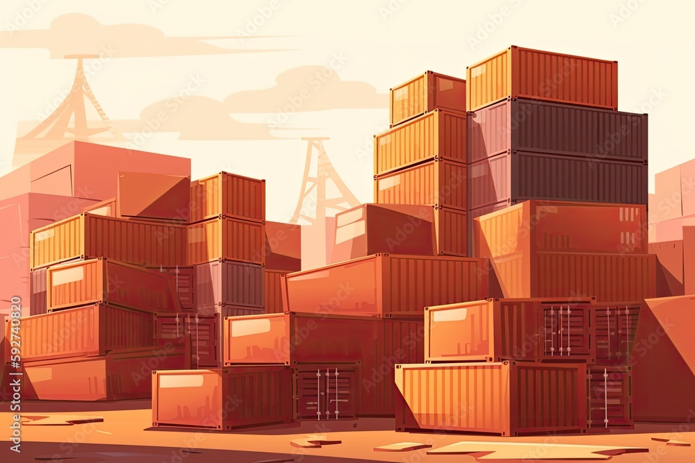 a stack of containers for transportation packaging of goods and ships ...