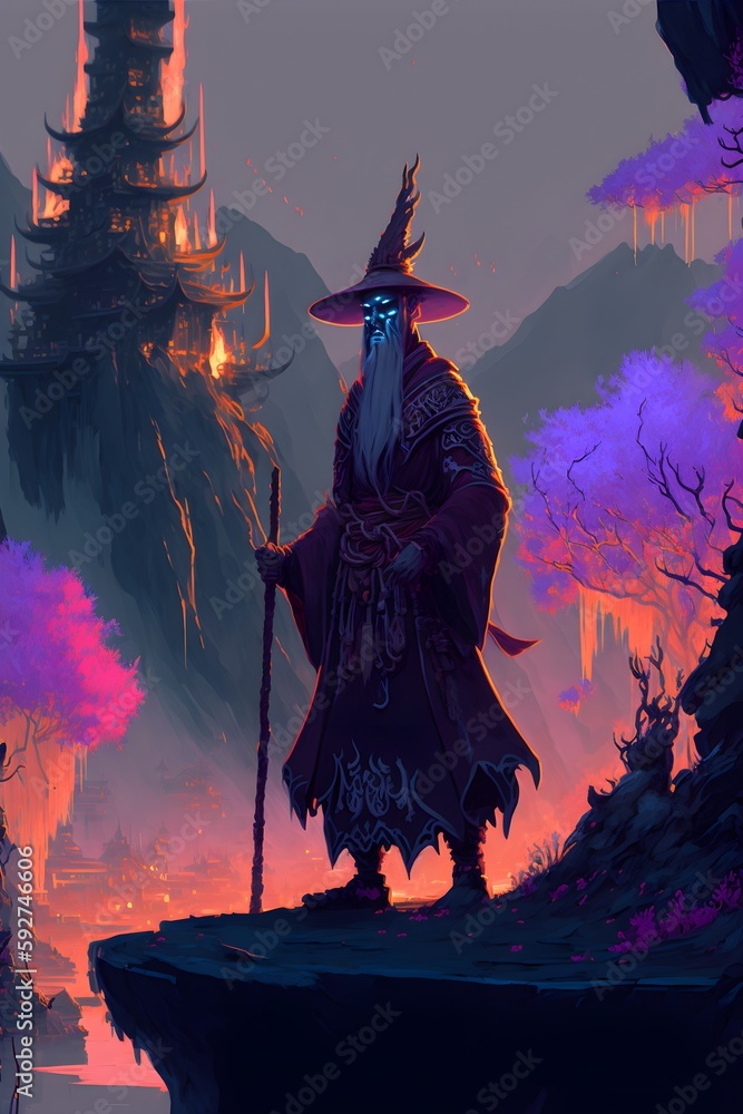 mage preparing for combat robes of woven matte black and red and teal ...